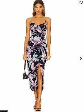 Zara | Dresses | Zara Black Midi Slip Dress With Pastel Floral Print ...